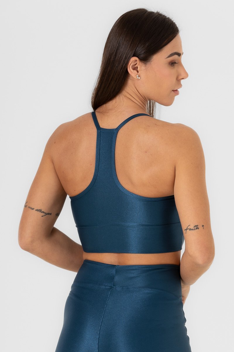 Conjunto Feminino Fitness Shorts e Top Ultra Movement Azul Onyx